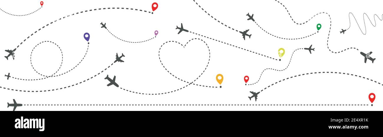 A selection of different air routes on a white background - Vector ...