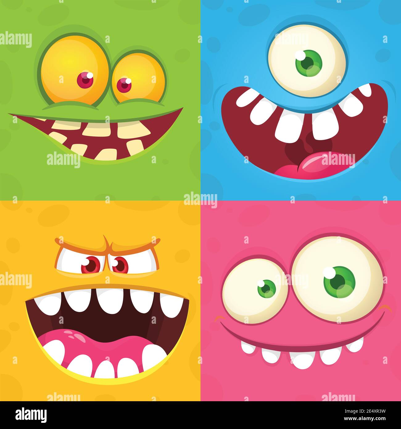 Cartoon monster faces set. Vector collection of four Halloween monster ...