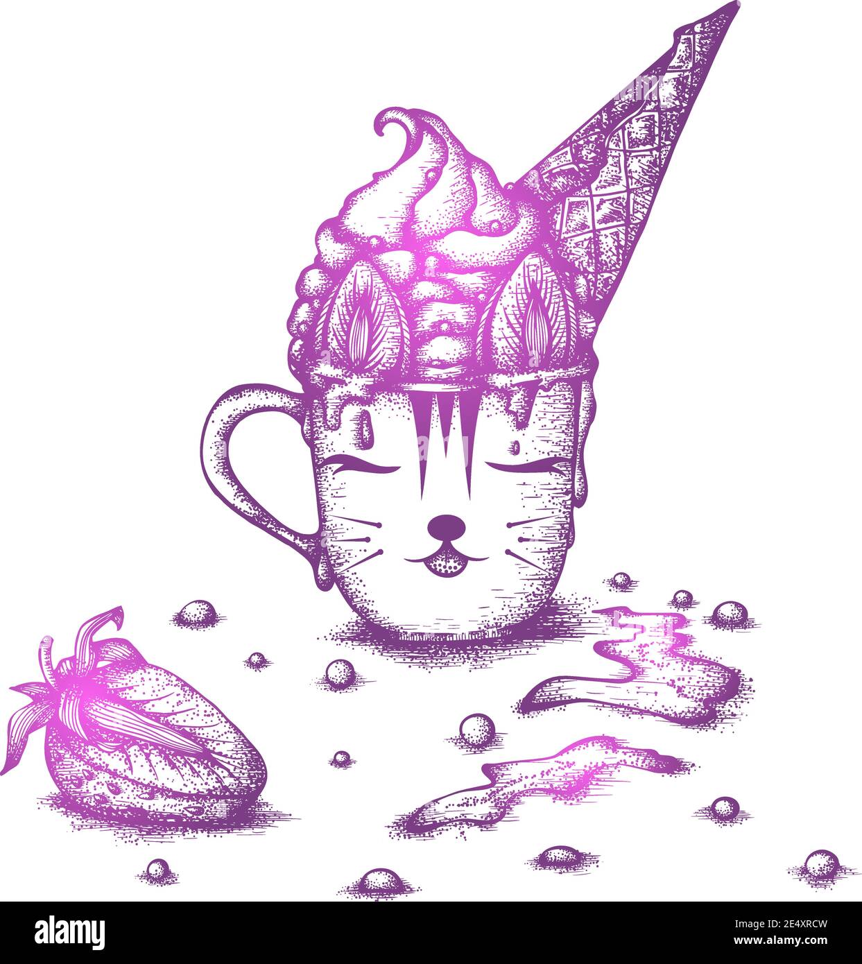 Hand drawn ink vector illustration. Still life of fruit dessert with ...