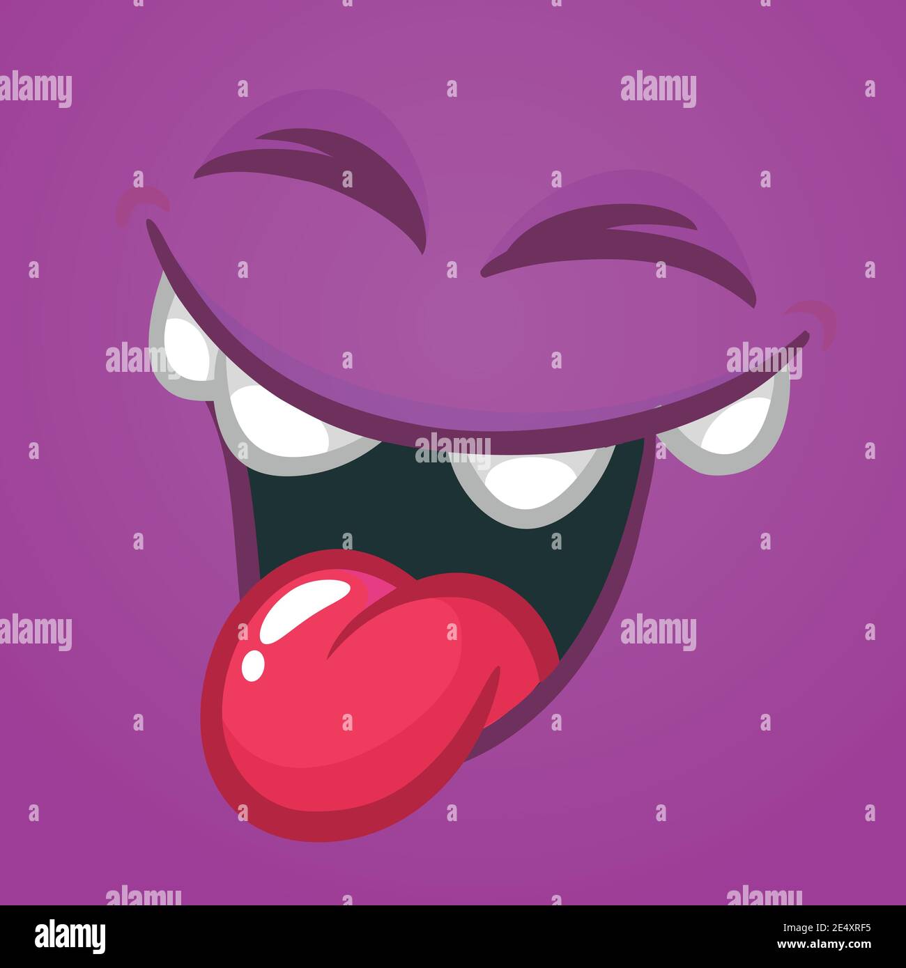 Funny cartoon monster face laughing. Vector Halloween monster square ...