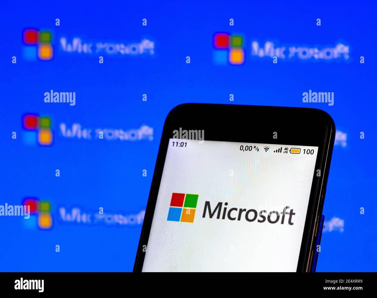 In this photo illustration a Microsoft logo seen displayed on ...