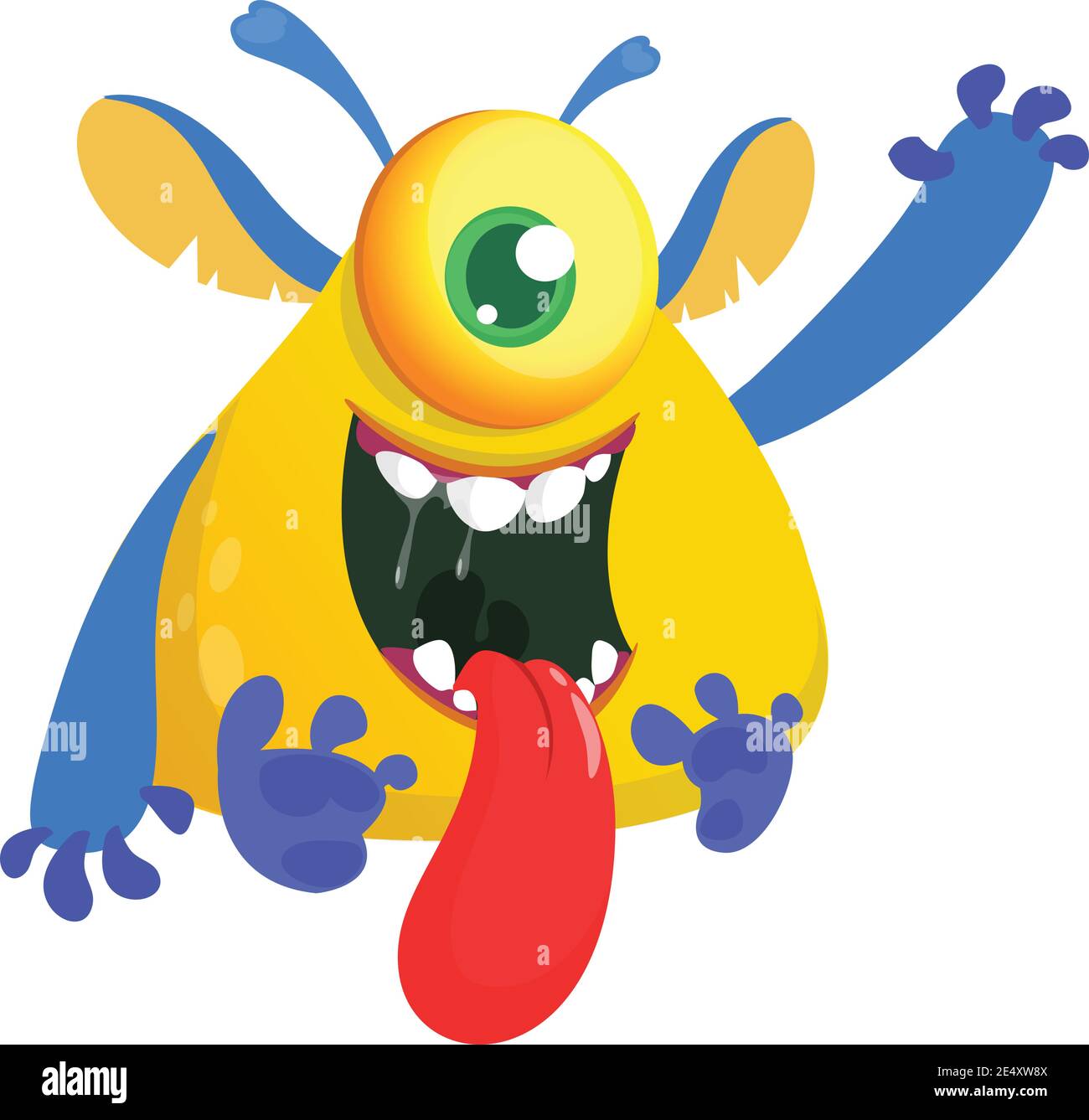 Happy cartoon monster with one eye showing tongue. Vector illustration ...
