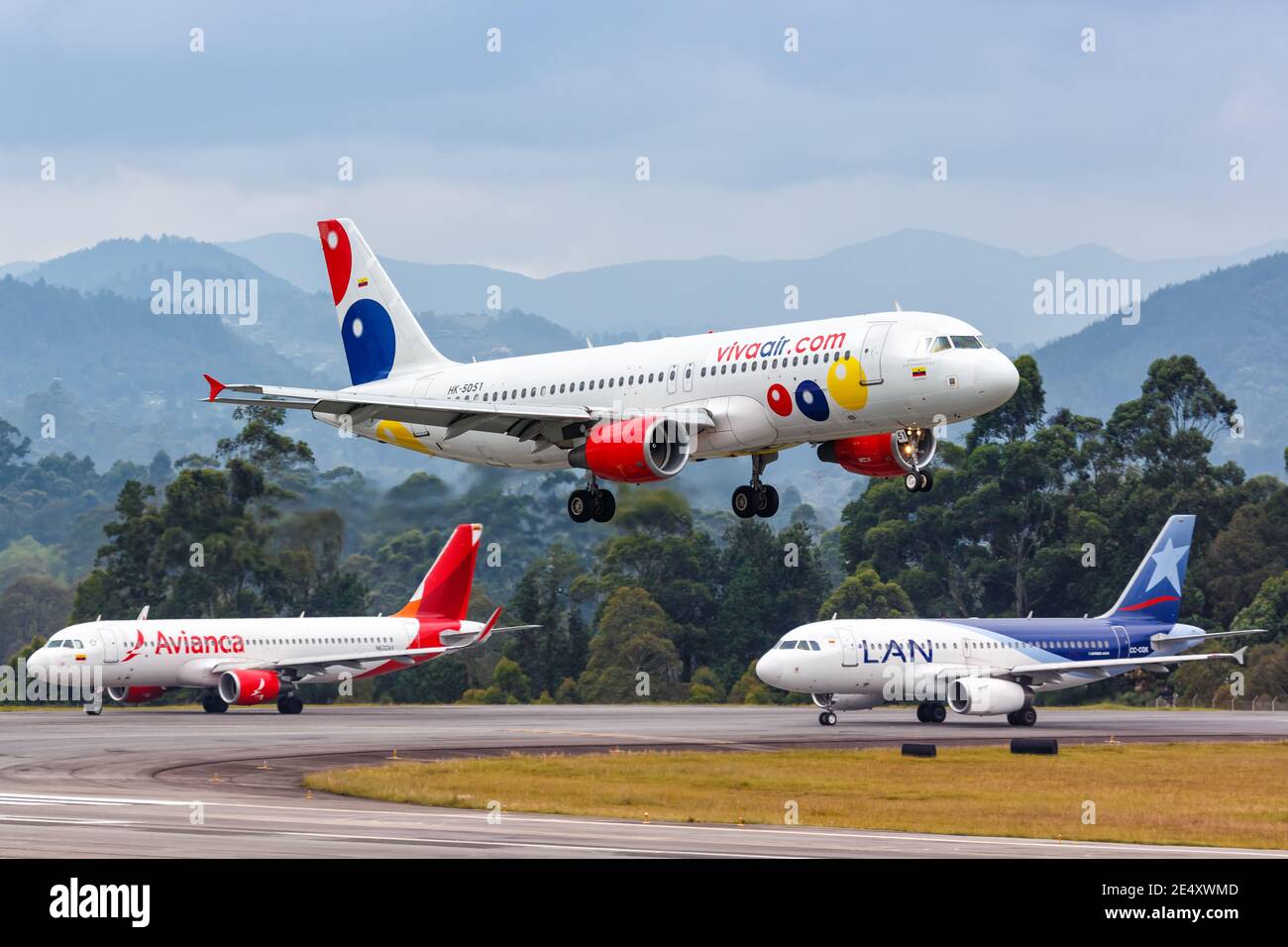 Medellin, Colombia – January 27, 2019: Vivaair, Avianca und LAN Airbus ...