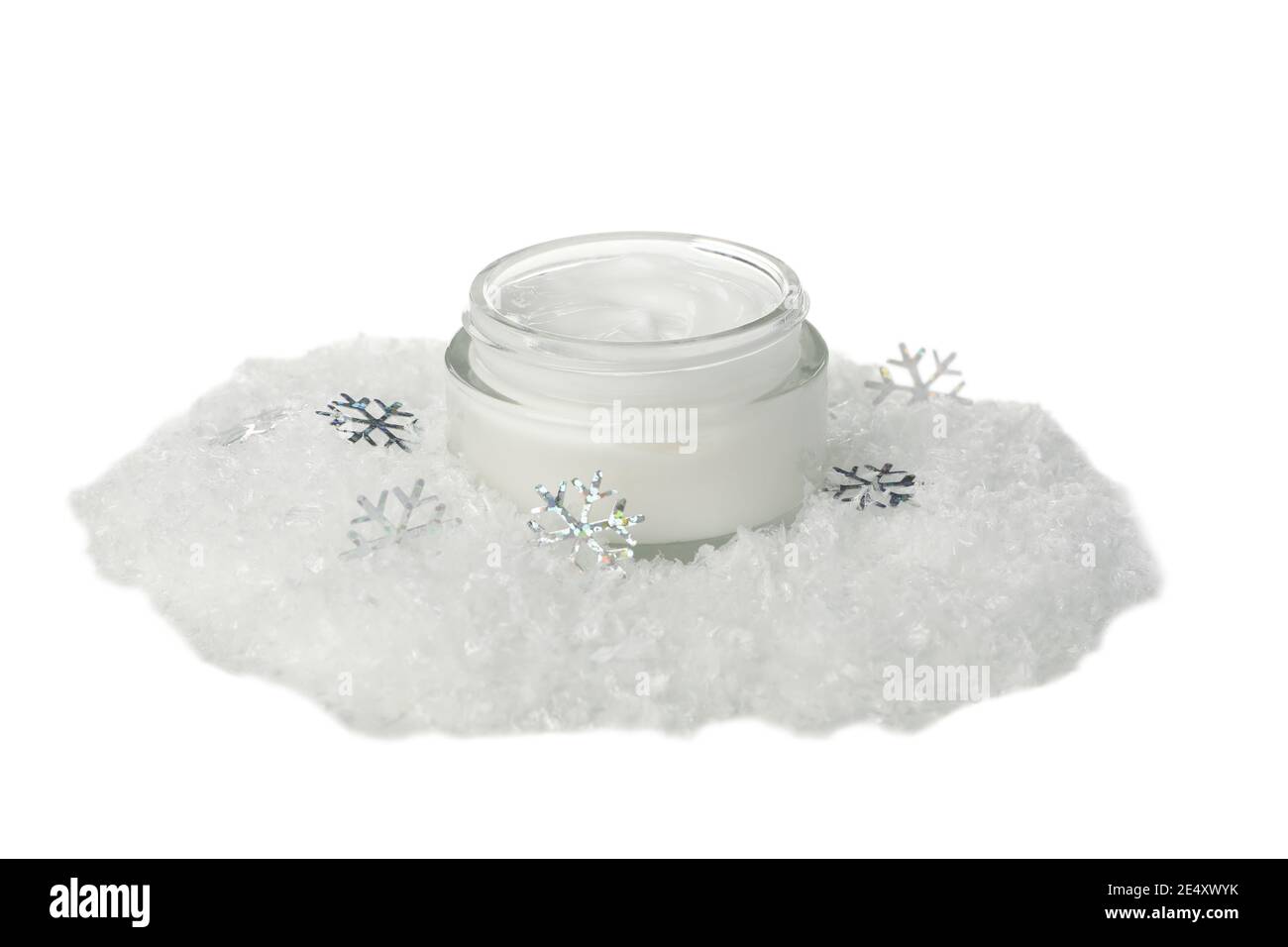 Cosmetic cream, snow and snowflakes isolated on white background Stock ...