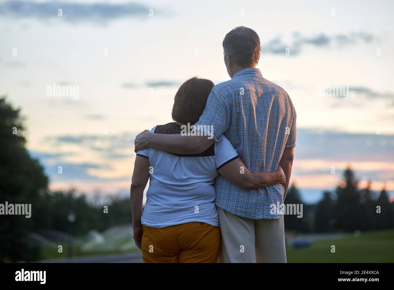 Back view hugging couple Stock Photo - Alamy