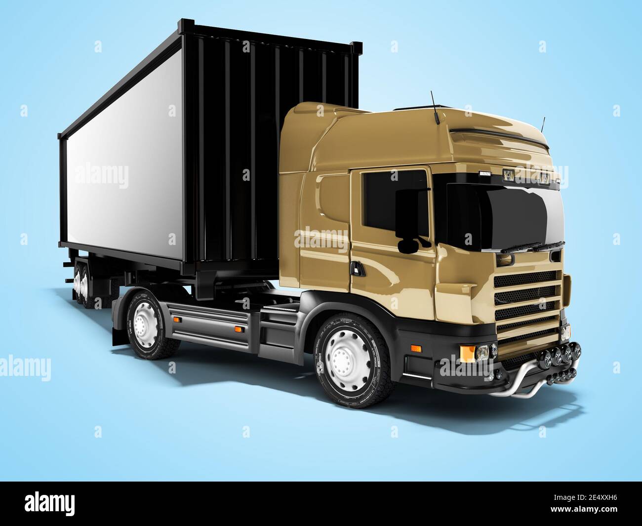 3D rendering brown road freight dumper with black semi trailer front ...