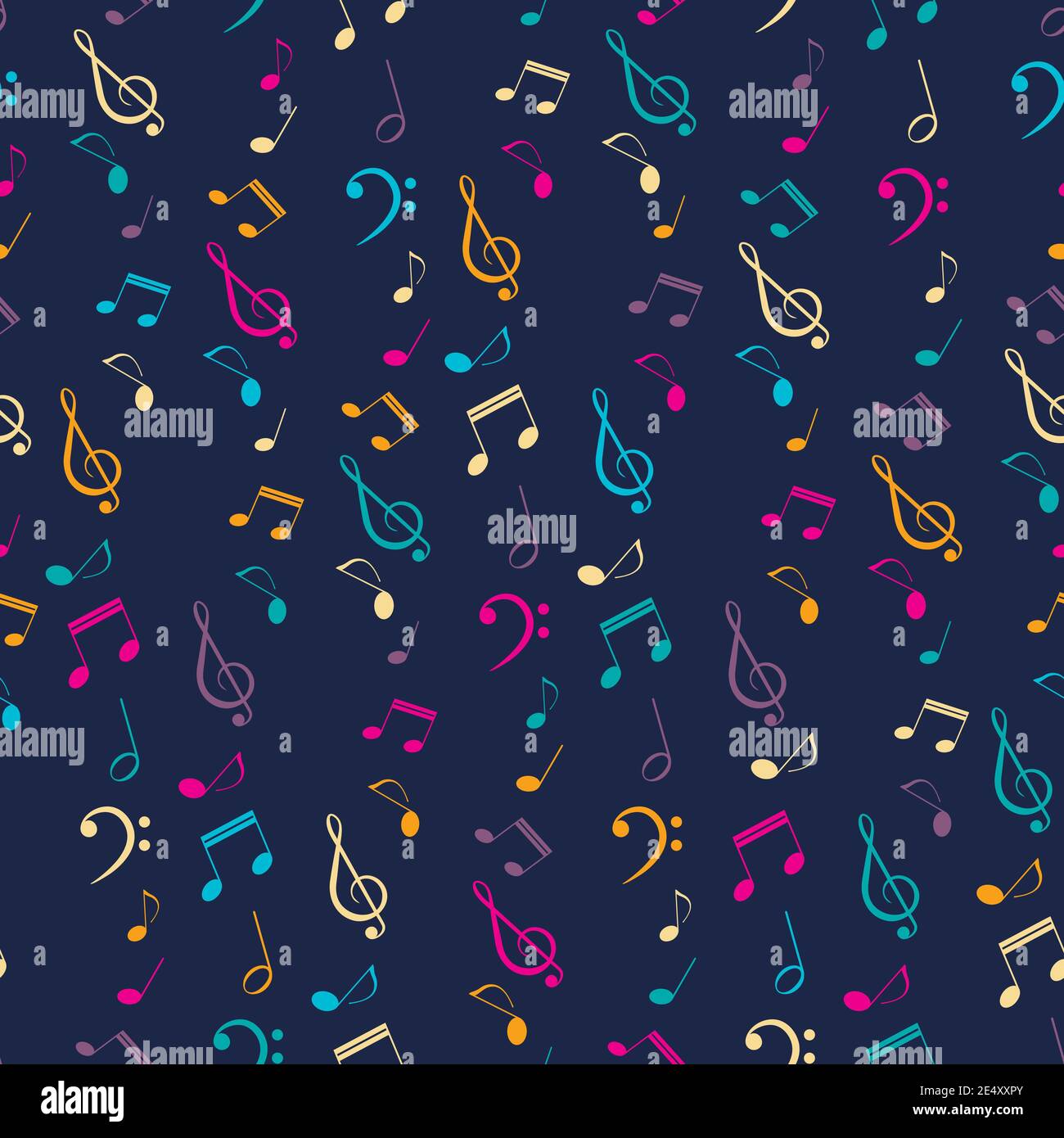 Bright seamless pattern with musical notes and clefs, vector musical ...