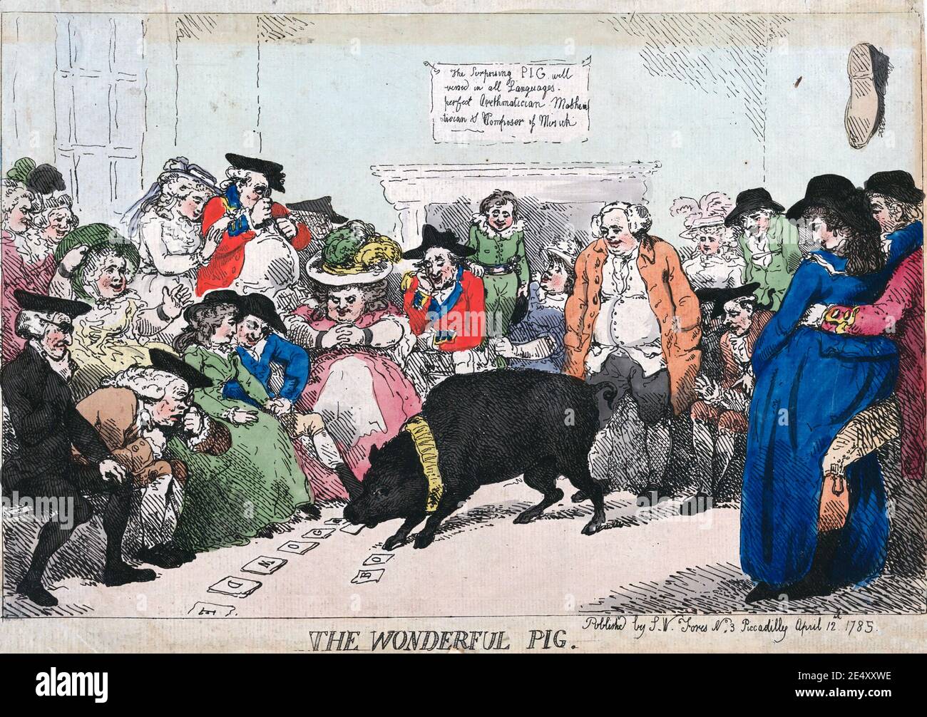 THE WONDERFUL PIG A coloured version of Thomas Rowlandsn's print of ...