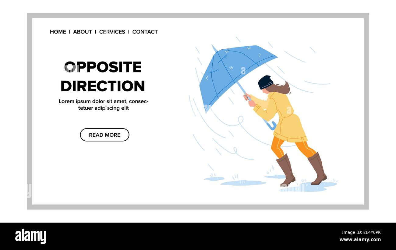 Wind Opposite Direction And Rain Walk Woman Vector Stock Vector Image ...