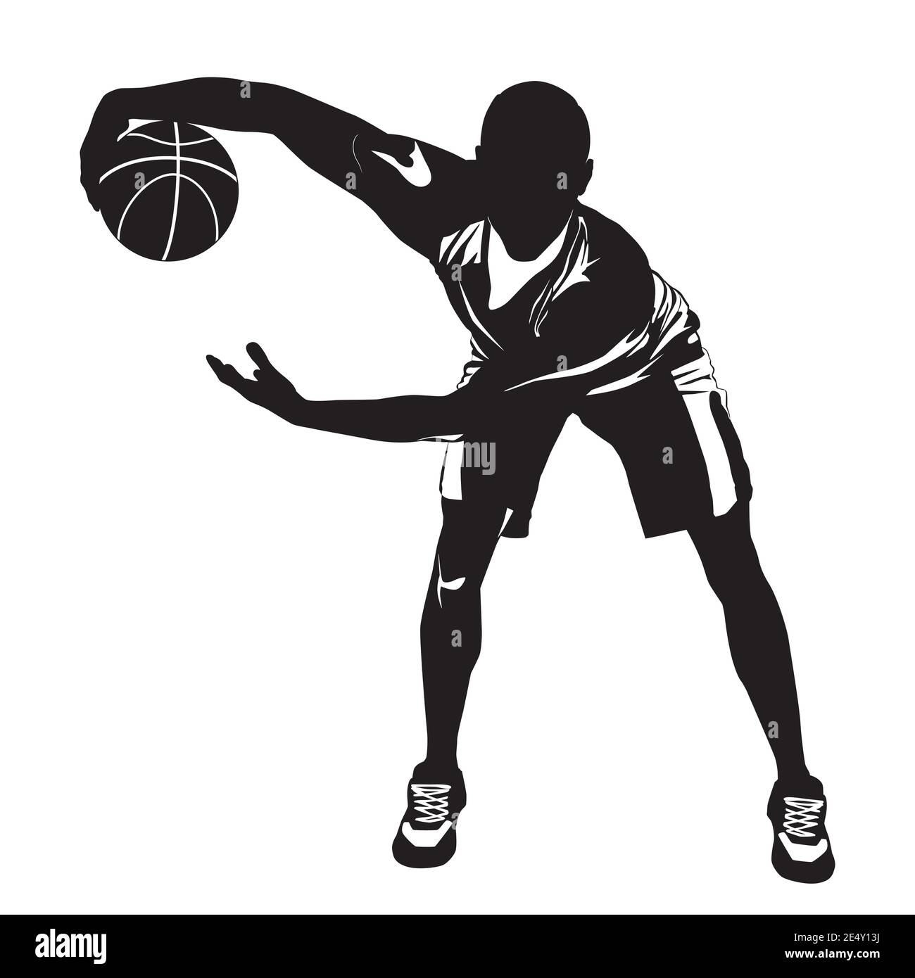 Professional basketball player silhouette with ball, vector ...