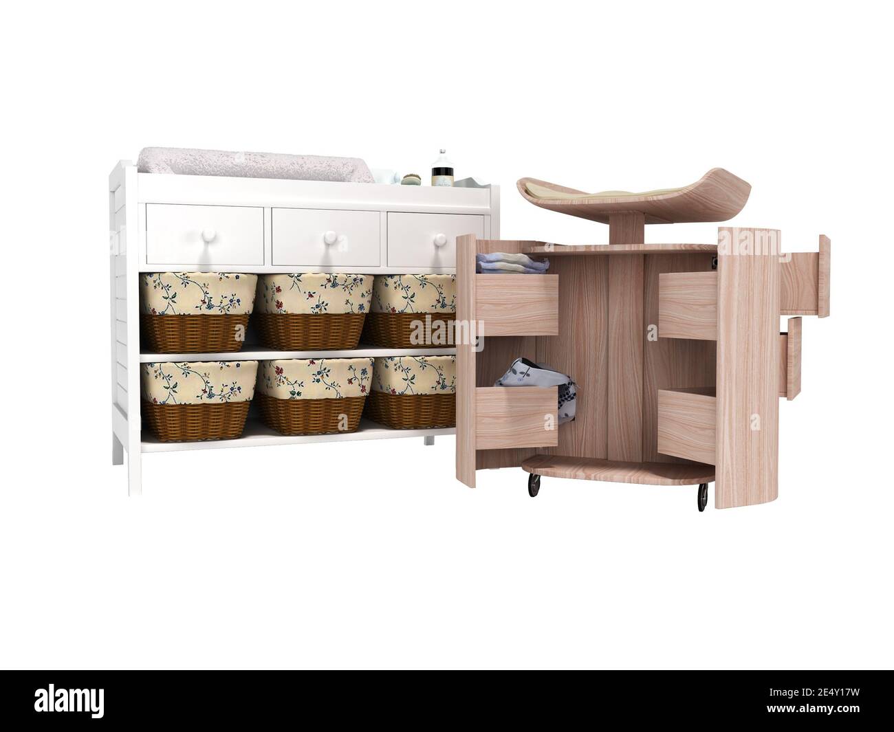 3D rendering changing table cabinet and changing table transformer with ...