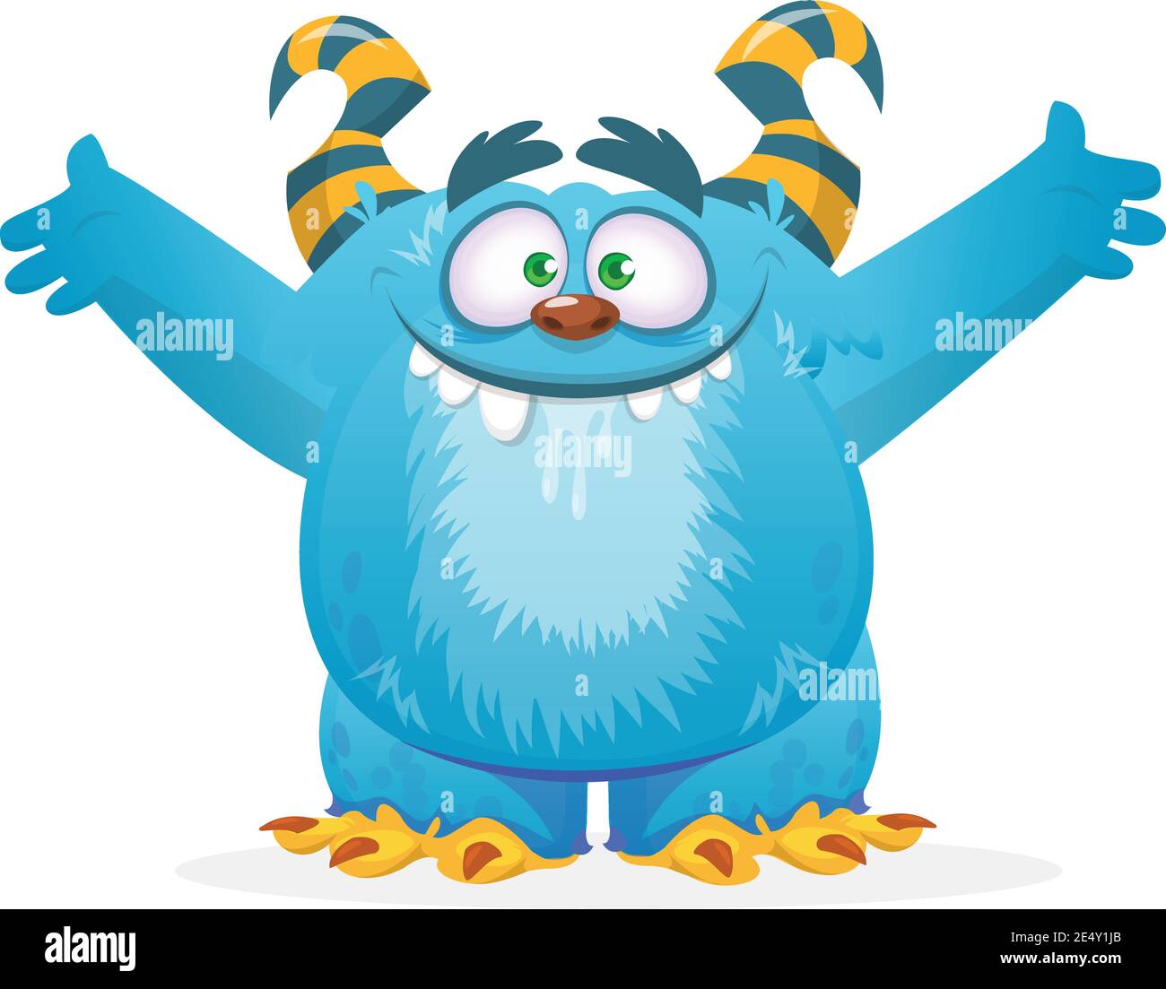 Funny Cartoon Blue Furry Monster Vector Illustration Stock Vector