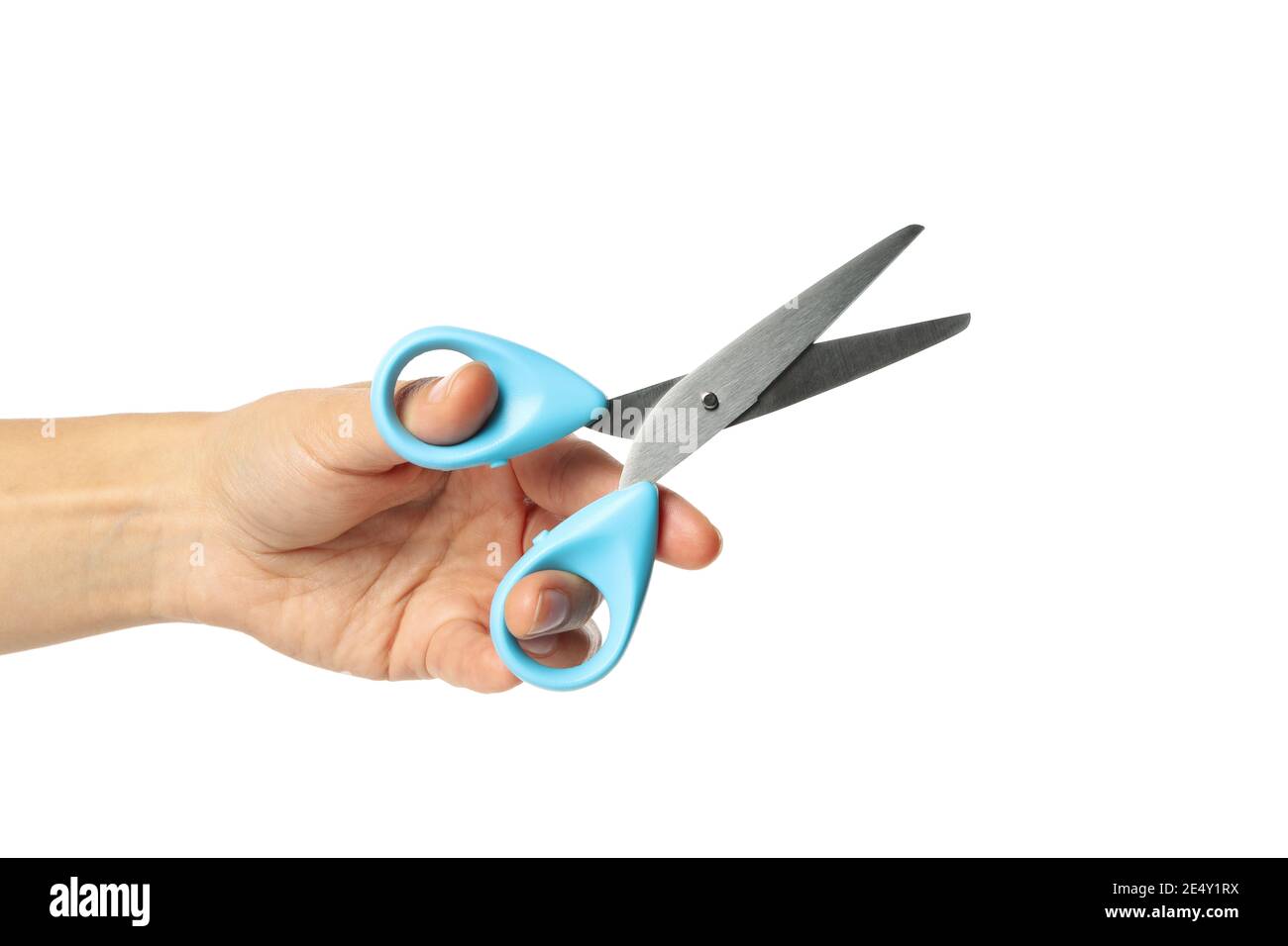Female hand with scissors isolated on white background Stock Photo - Alamy