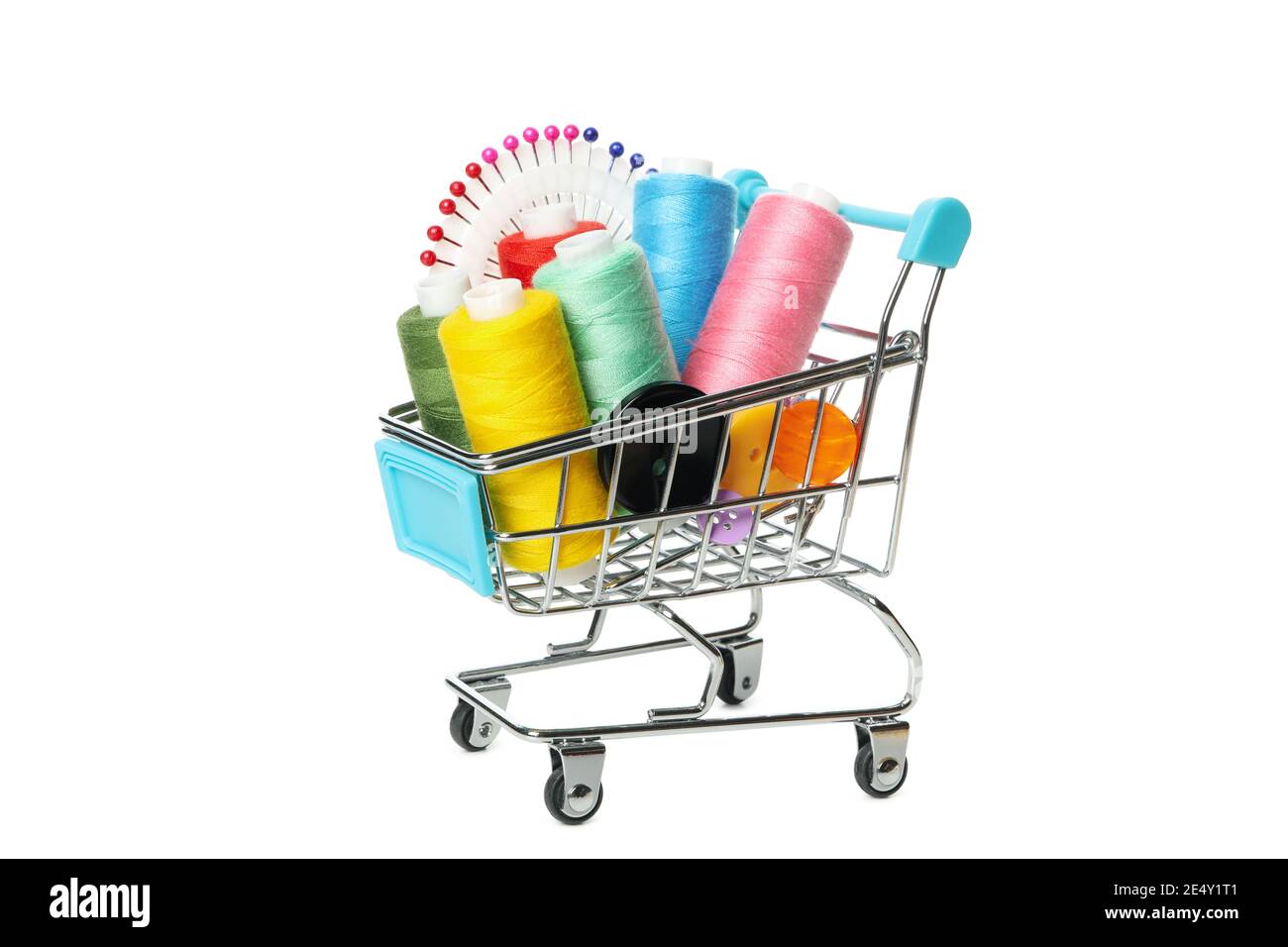 Shop cart with sewing supplies isolated on white background Stock Photo ...