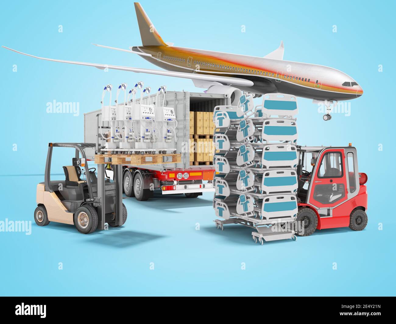 3d rendering concept of transporting an airplane from plane to truck of ...
