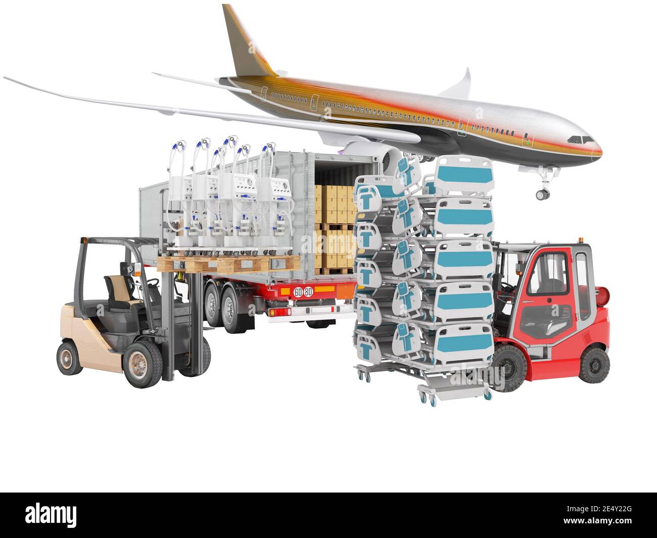 3d rendering concept of transporting an airplane from plane to truck of ...