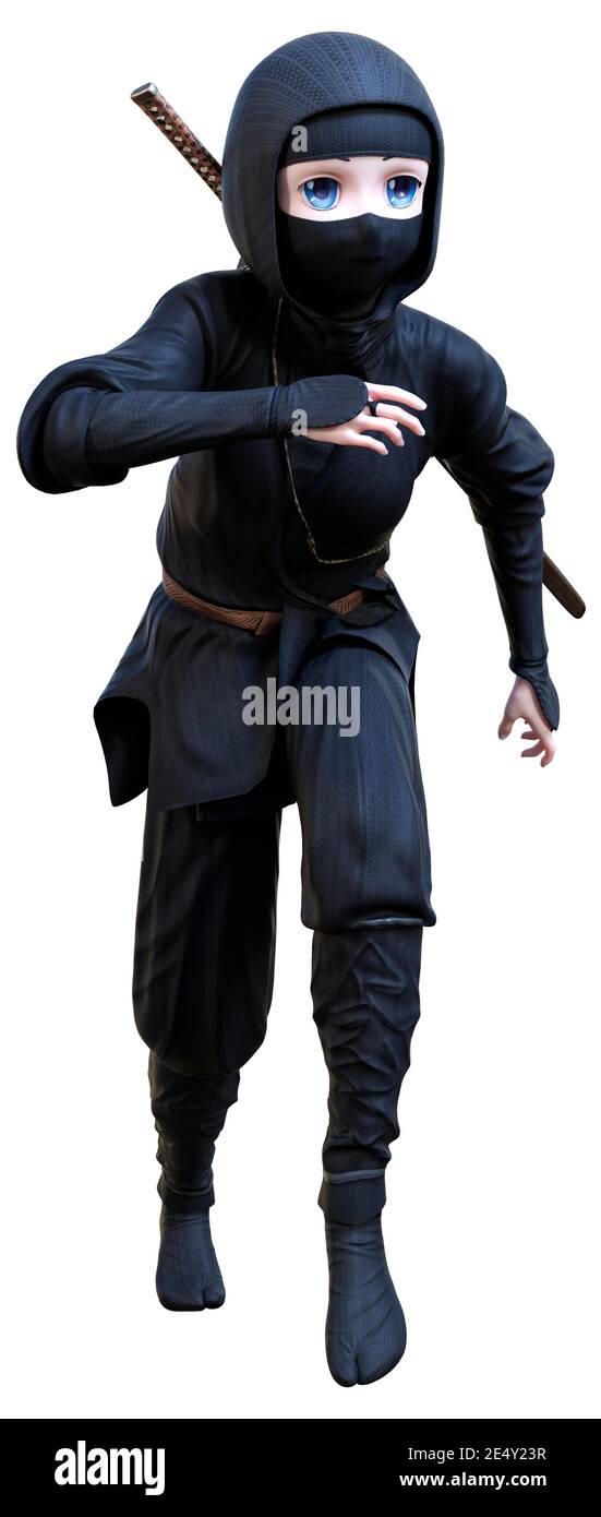 3D rendering of a cartoon ninja boy isolated on white background Stock ...