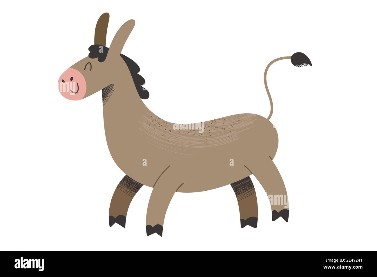 Cute doodle donkey illustration, farm animal with happy face expression ...