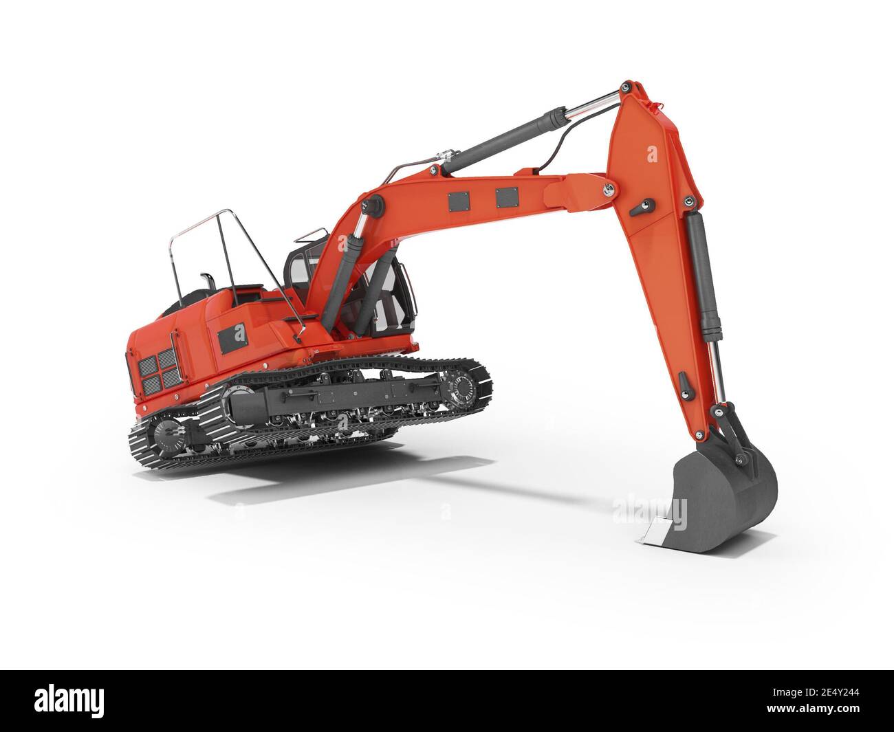 3d rendering concept red crawler excavator with hydraulic bucket ...