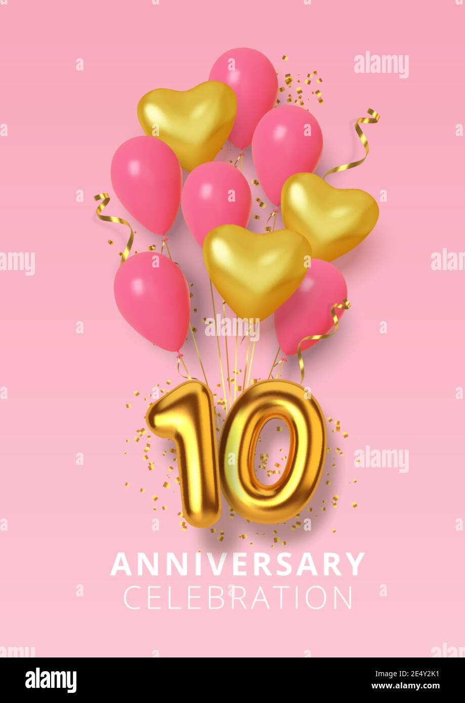 10th Anniversary celebration Number in the form heart of golden and ...