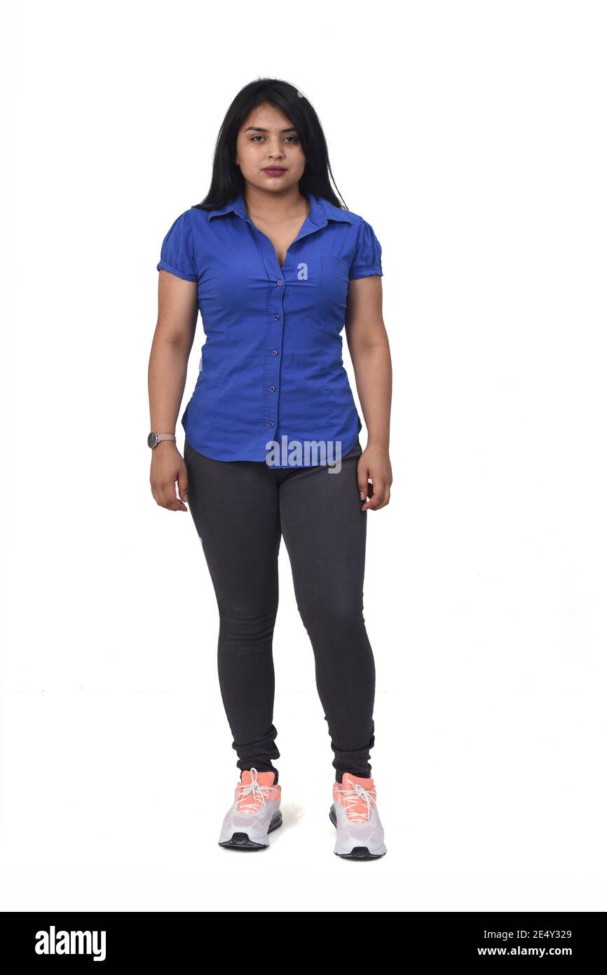 full portrait of a latin woman casual clothes on white background Stock ...