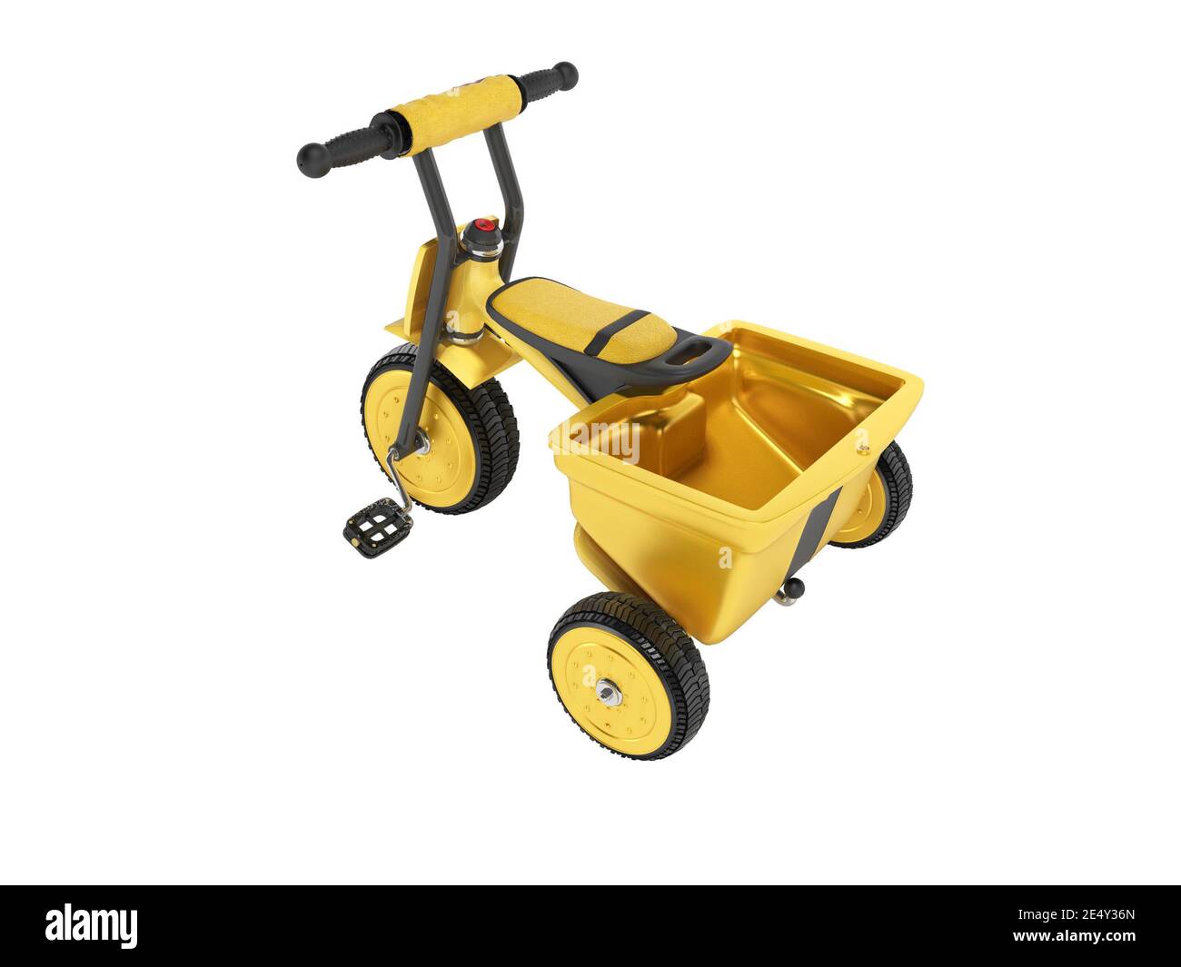 3D rendering of an orange childrens tricycle for child rear view on ...