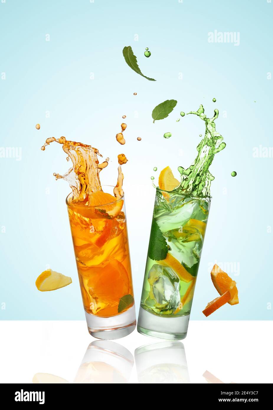 Fresh natural fruit cocktails with straw on white background Stock ...