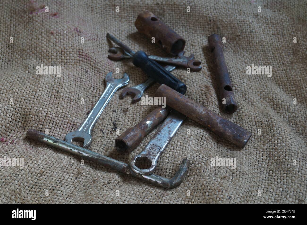 Set of Old rusted Mechanical tools Stock Photo - Alamy