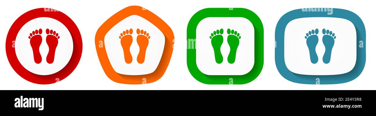 Foot vector icon set, flat design buttons on white background Stock ...