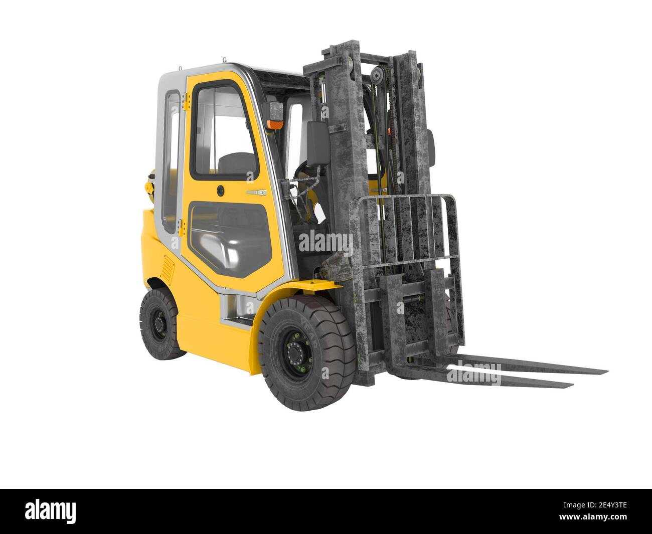 3d rendering of forklift with cab rear view on white background no ...