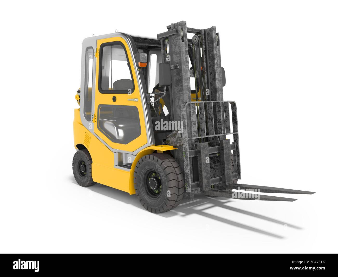 3d rendering of forklift with cab rear view on white background with ...