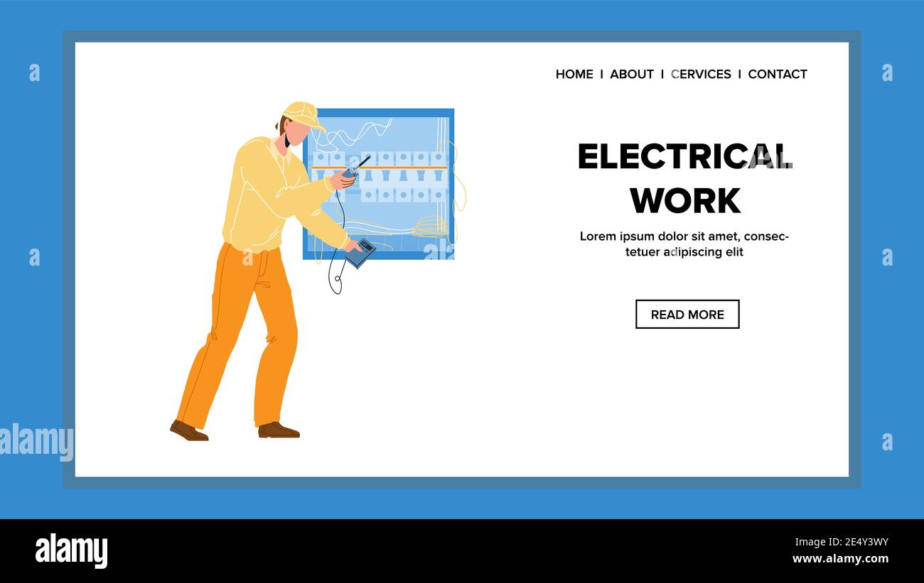 Electrical Work With Electric System Panel Vector Stock Vector Image ...