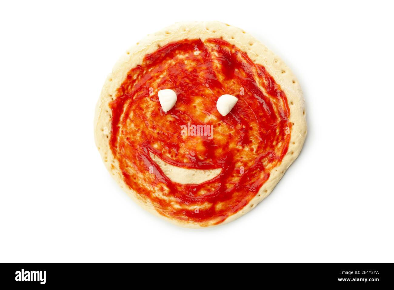 Pizza dough with sauce and smile isolated on white background Stock ...