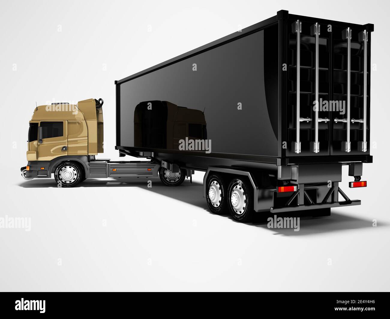 3D rendering of tractor unit with black trailer rear view on gray ...