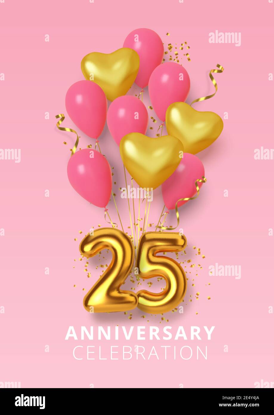 25th Anniversary celebration Number in the form heart of golden and ...