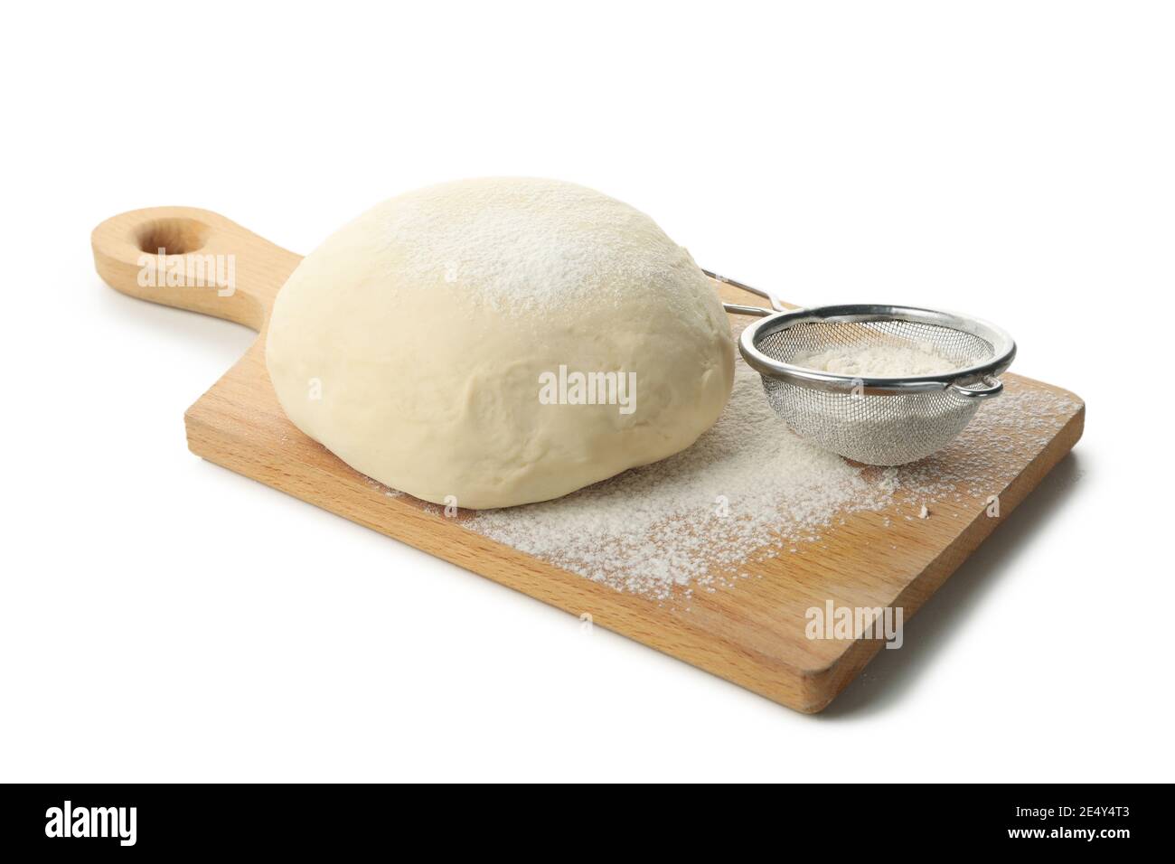 Board with dough and flour isolated on white background Stock Photo - Alamy