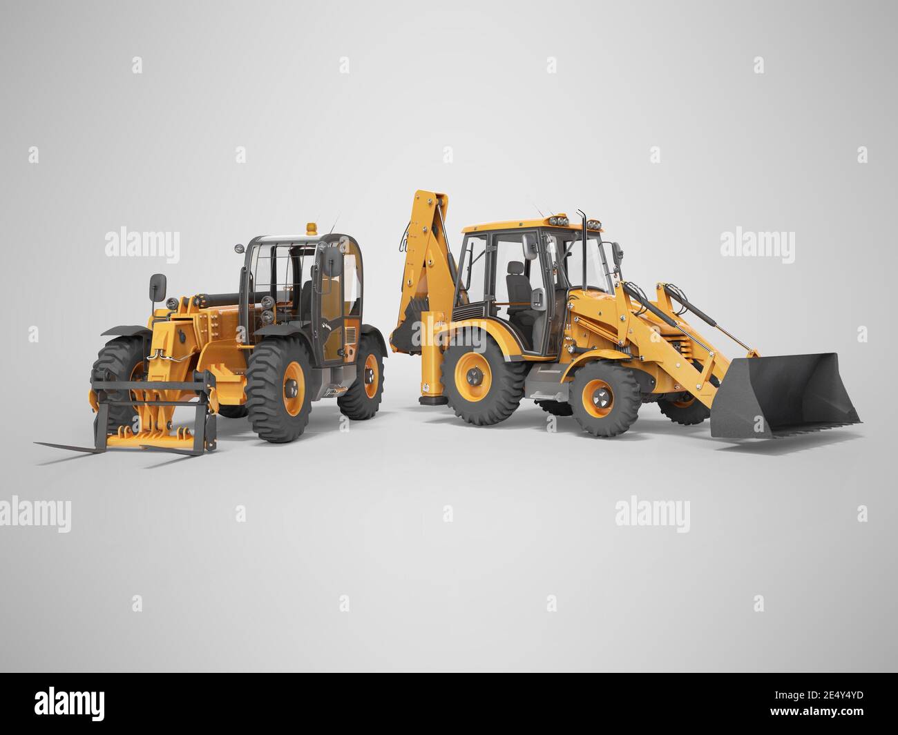 3D rendering orange construction machinery multifunction tractor and ...