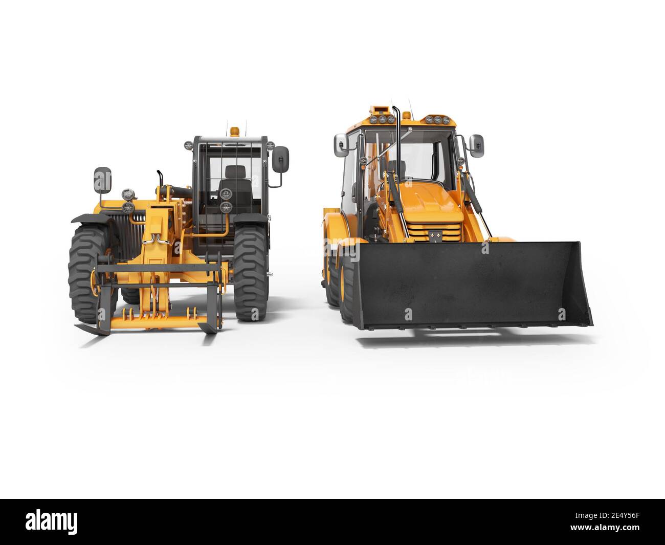 3d rendering orange loading equipment backhoe loader and excavator ...