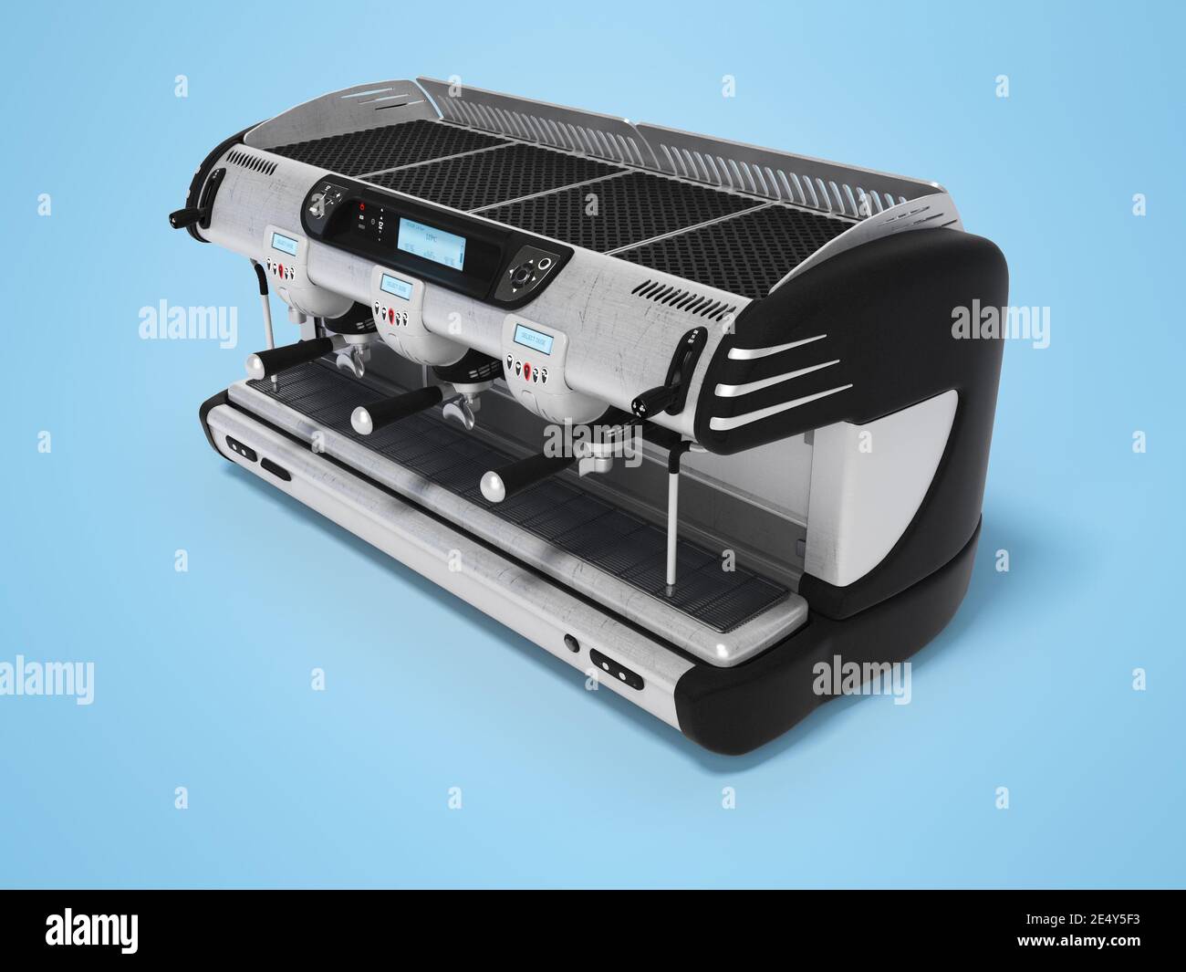 3D rendering professional coffee machine for three horns with digital ...