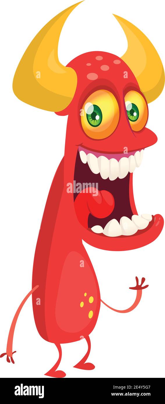 Happy cartoon monster. Laughing monster face emotion. Halloween vector ...