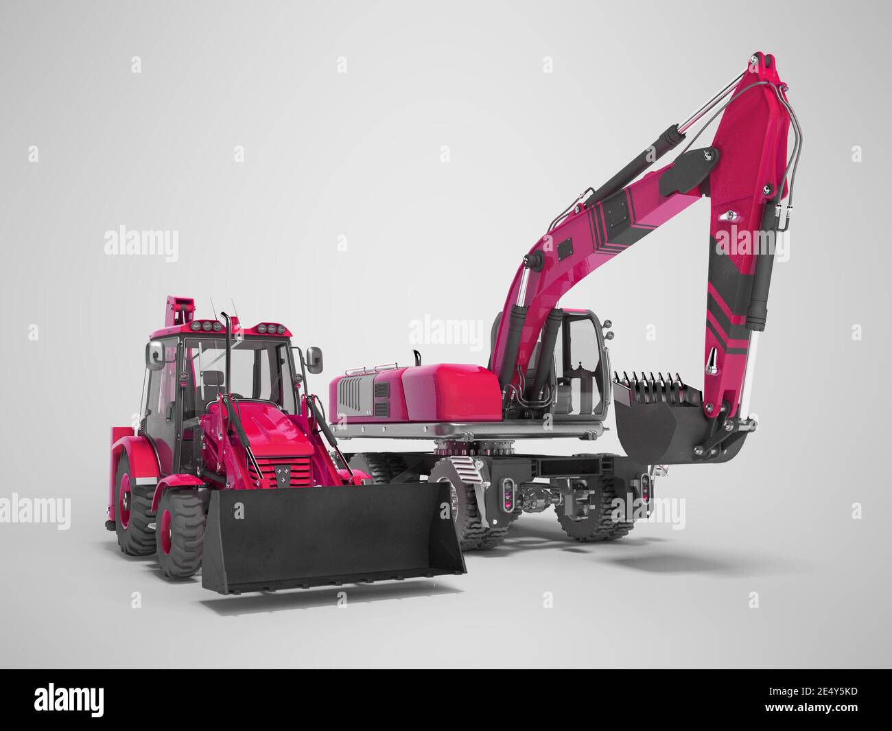 3d rendering purple construction machinery wheeled excavator and ...