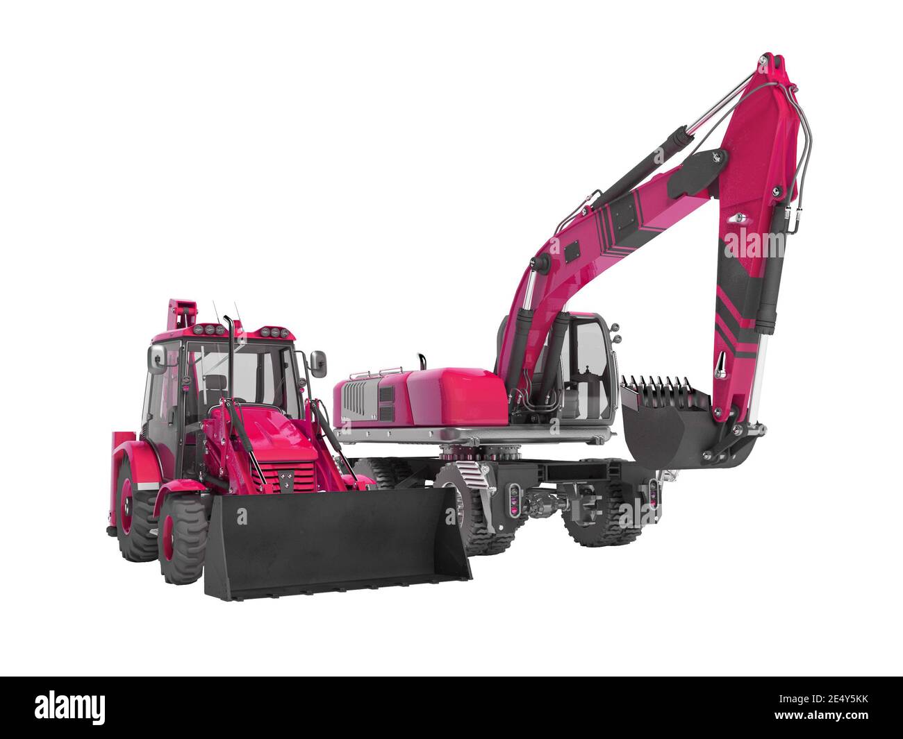 3d rendering purple construction machinery wheeled excavator and ...