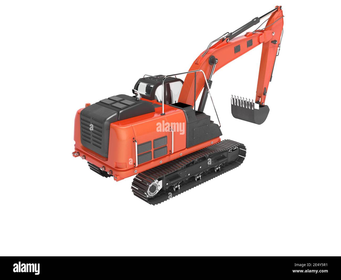 3D rendering red crawler excavator rear view on white background no ...