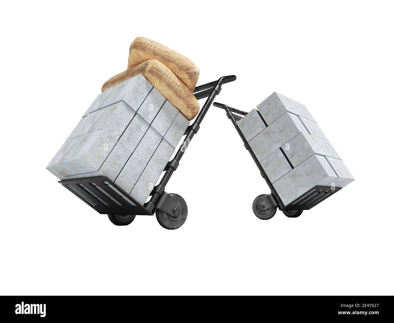 3D rendering transportation of building blocks and bags on two wheeled ...