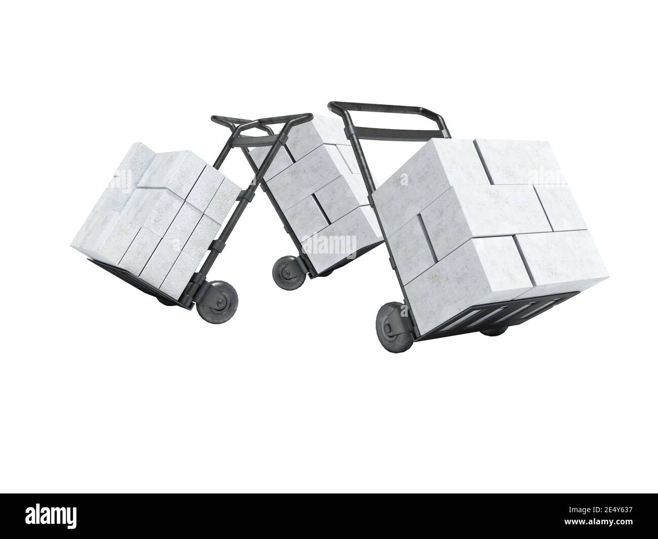 3D rendering transportation of building blocks on two wheeled trolley ...