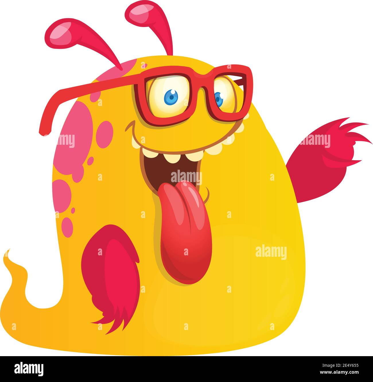 Happy cartoon yellow ghost monster wearing eyeglasses. Vector ...