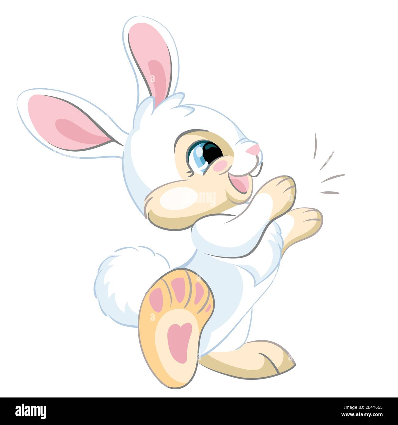 Funny cartoon white rabbit claps his hands. Cute animal. Vector ...