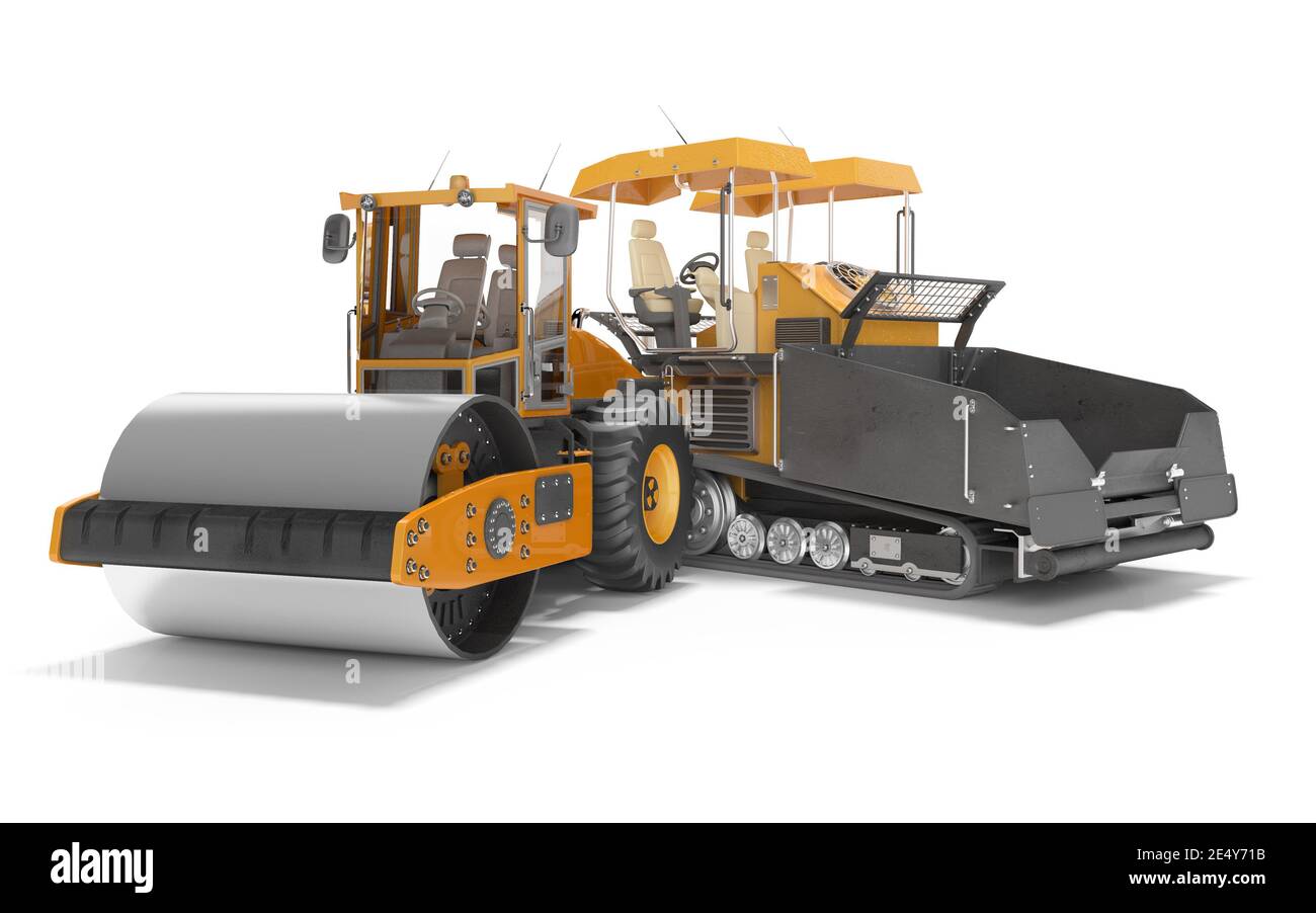 Road construction machinery orange asphalt spreader machine and road ...