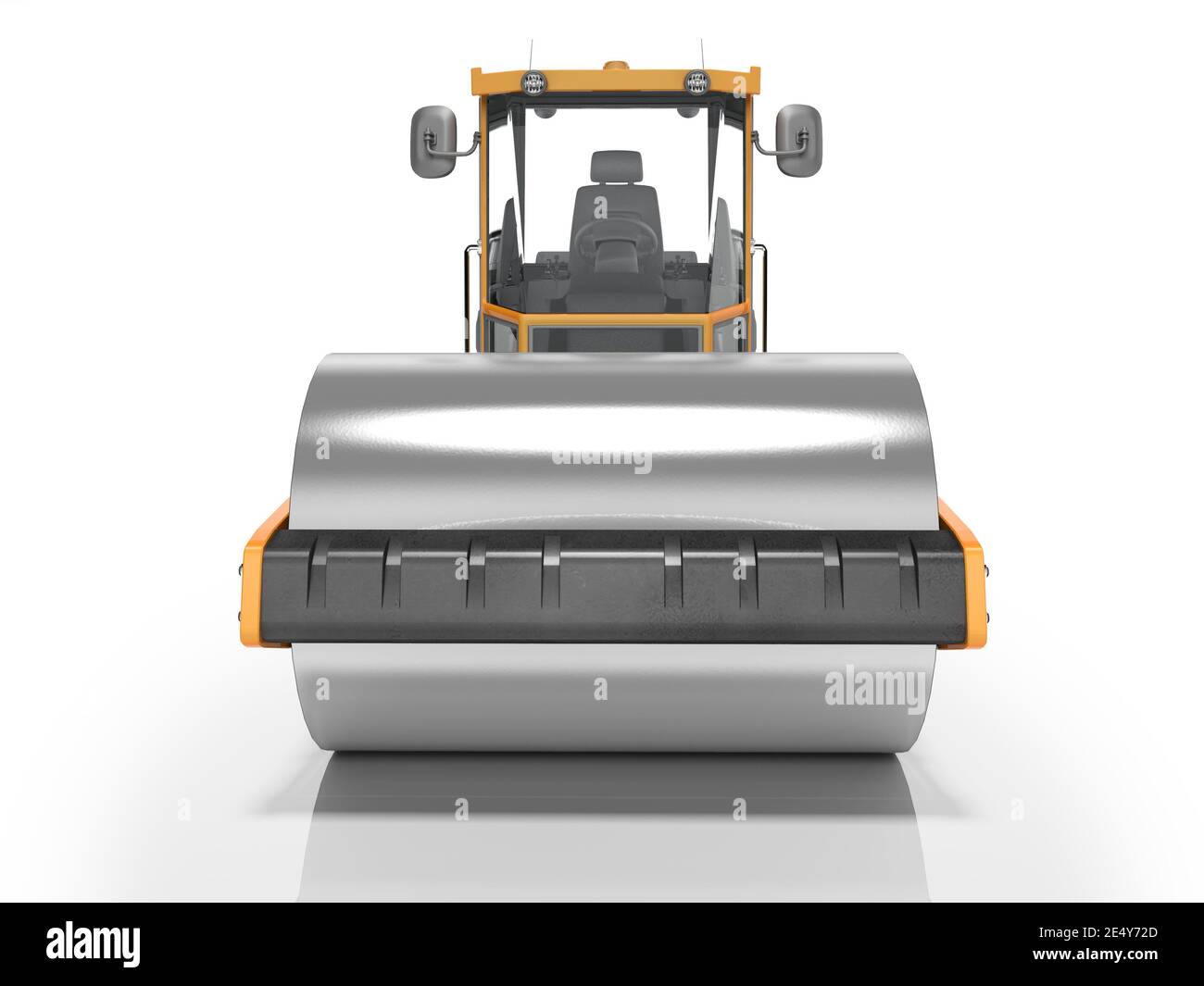 Road roller with vibration for paving asphalt isolated front view 3D ...