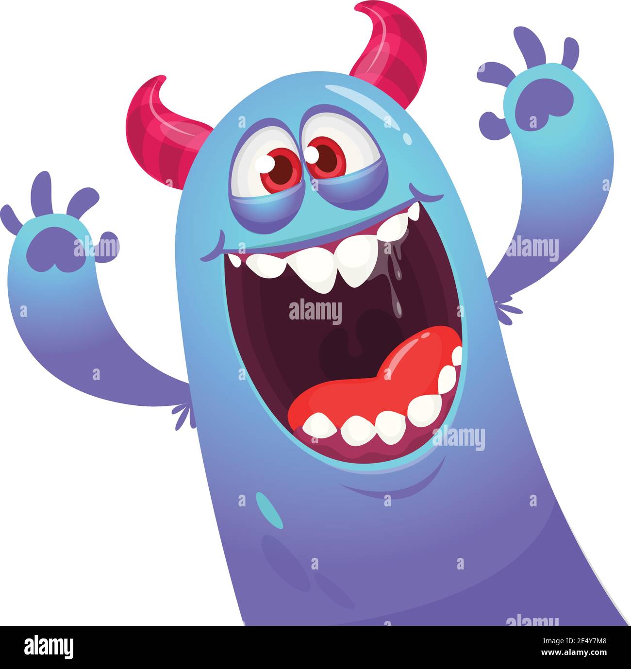 Funny cartoon monster creature waving hands. Vector Halloween ...